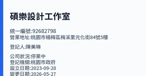 碩樂設計工作室的照片-統編 92682798(桃園市) 公司登記資料與營業項目詳細圖表
