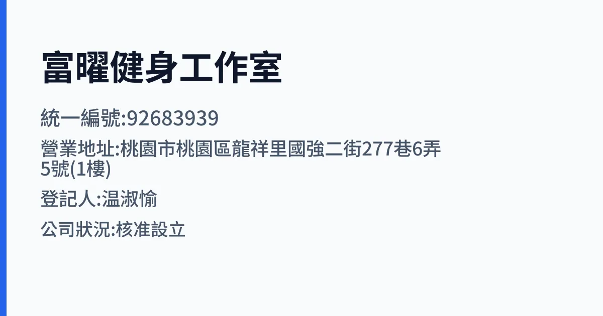 富曜健身工作室 - 統編 92683939(桃園市) 公司登記資料與營業項目詳細圖表