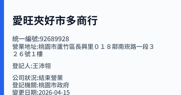 愛旺夾好市多商行的照片-統編 92689928(桃園市) 公司登記資料與營業項目詳細圖表