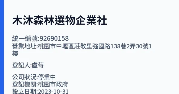 木沐森林選物企業社的照片-統編 92690158(桃園市) 公司登記資料與營業項目詳細圖表