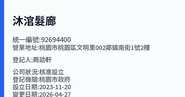 沐涫髮廊的照片-統編 92694400(桃園市) 公司登記資料與營業項目詳細圖表