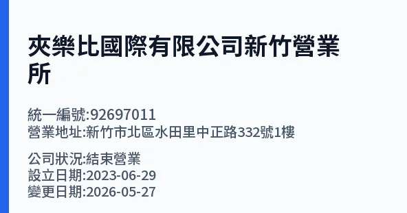 夾樂比國際有限公司新竹營業所的照片-統編 92697011(新竹市) 公司登記資料與營業項目詳細圖表