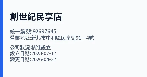 創世紀民享店的照片-統編 92697645(新北市) 公司登記資料與營業項目詳細圖表