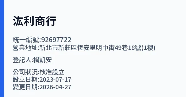 汯利商行的照片-統編 92697722(新北市) 公司登記資料與營業項目詳細圖表