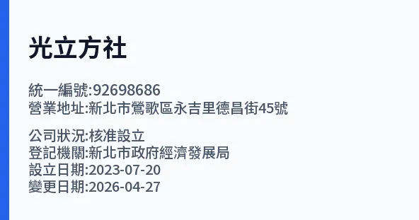 光立方社的照片-統編 92698686(新北市) 公司登記資料與營業項目詳細圖表