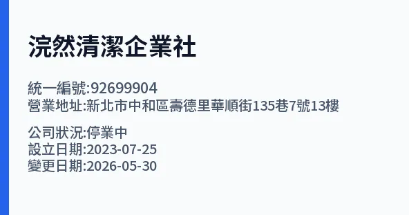 浣然清潔企業社的照片-統編 92699904(新北市) 公司登記資料與營業項目詳細圖表