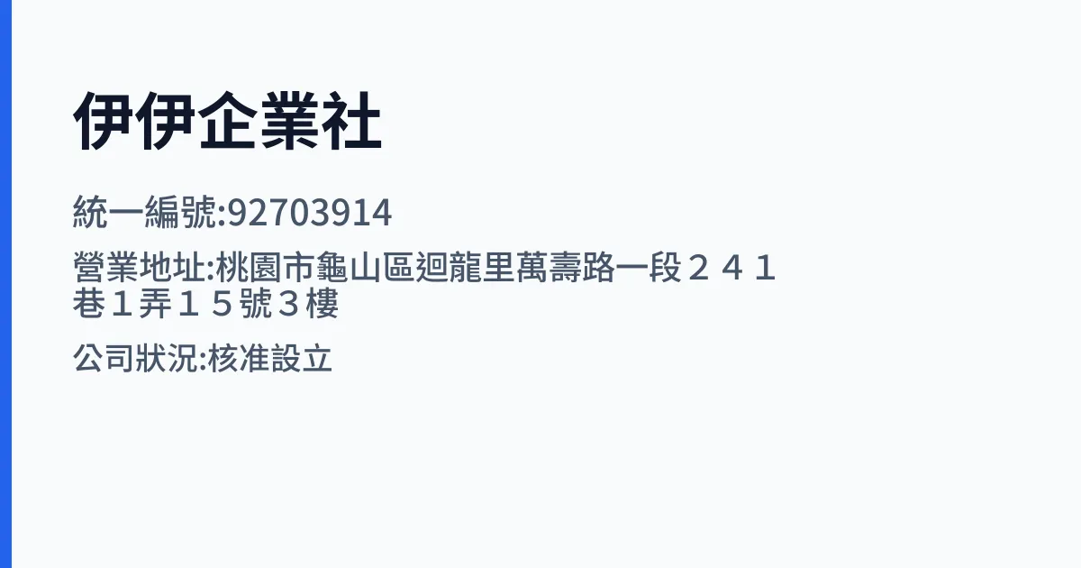 伊伊企業社 - 統編 92703914(新北市) 公司登記資料與營業項目詳細圖表