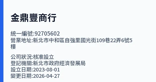 金鼎豐商行的照片-統編 92705602(新北市) 公司登記資料與營業項目詳細圖表