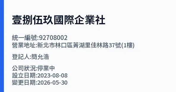 壹捌伍玖國際企業社的照片-統編 92708002(新北市) 公司登記資料與營業項目詳細圖表