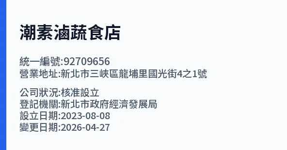 潮素滷蔬食店的照片-統編 92709656(新北市) 公司登記資料與營業項目詳細圖表