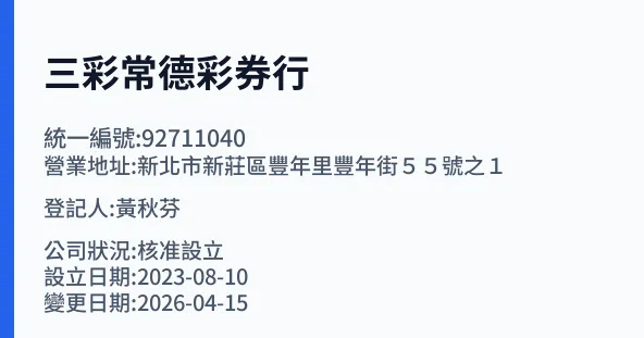 三彩常德彩券行的照片-統編 92711040(新北市) 公司登記資料與營業項目詳細圖表