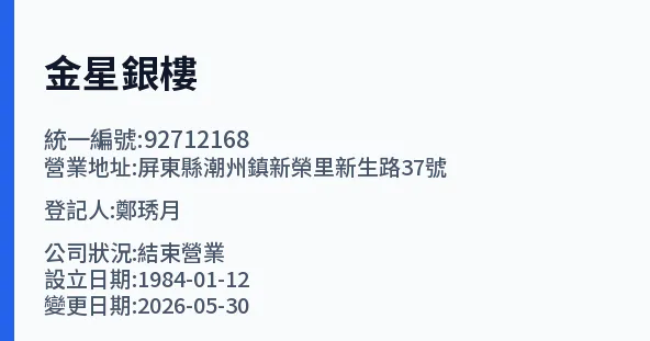 金星銀樓的照片-統編 92712168(屏東縣) 公司登記資料與營業項目詳細圖表