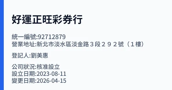 好運正旺彩券行的照片-統編 92712879(新北市) 公司登記資料與營業項目詳細圖表
