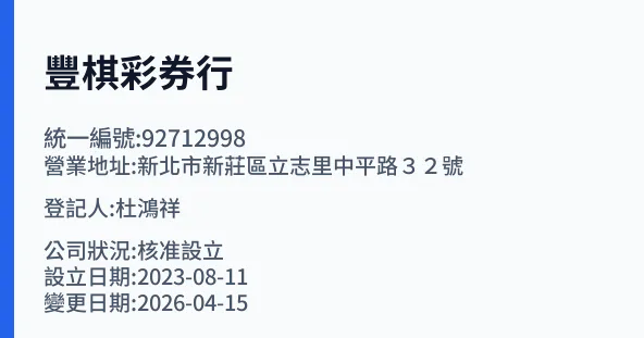 豐棋彩券行的照片-統編 92712998(新北市) 公司登記資料與營業項目詳細圖表