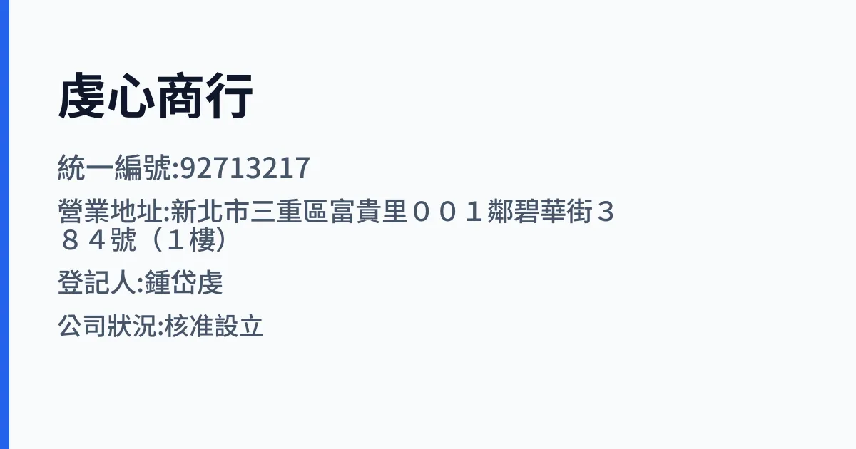 虔心商行 - 統編 92713217(新北市) 公司登記資料與營業項目詳細圖表