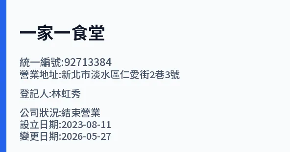 一家一食堂的照片-統編 92713384(新北市) 公司登記資料與營業項目詳細圖表