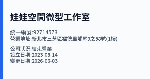 娃娃空間微型工作室的照片-統編 92714573(新北市) 公司登記資料與營業項目詳細圖表