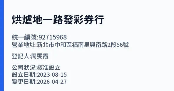 烘爐地一路發彩券行的照片-統編 92715968(新北市) 公司登記資料與營業項目詳細圖表