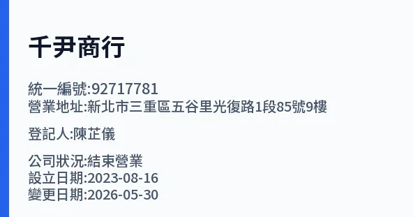 千尹商行的照片-統編 92717781(新北市) 公司登記資料與營業項目詳細圖表