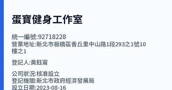 蛋寶健身工作室的照片-統編 92718228(新北市) 公司登記資料與營業項目詳細圖表