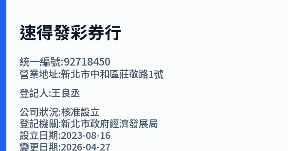 速得發彩券行的照片-統編 92718450(新北市) 公司登記資料與營業項目詳細圖表