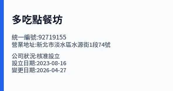 多吃點餐坊的照片-統編 92719155(新北市) 公司登記資料與營業項目詳細圖表
