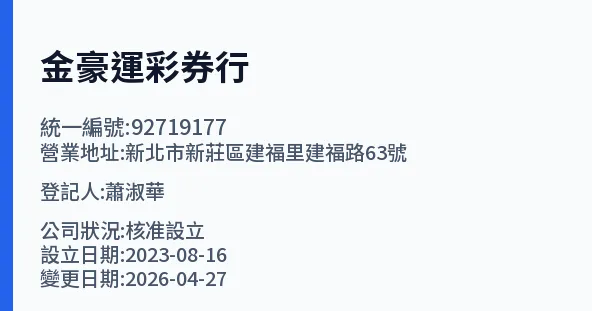 金豪運彩券行的照片-統編 92719177(新北市) 公司登記資料與營業項目詳細圖表