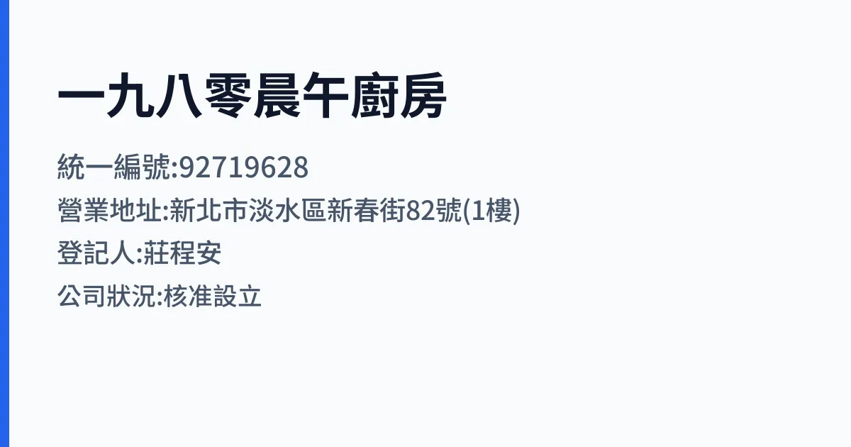 一九八零晨午廚房 - 統編 92719628(新北市) 公司登記資料與營業項目詳細圖表