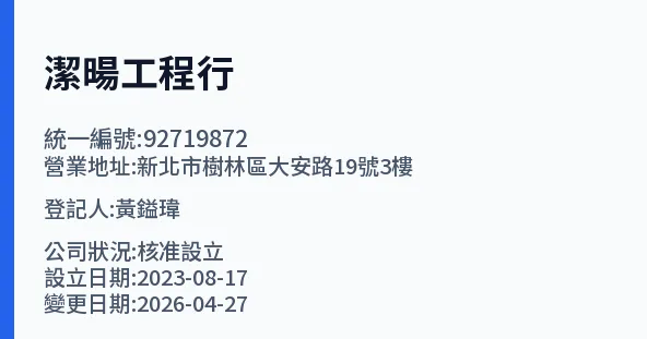 潔暘工程行的照片-統編 92719872(新北市) 公司登記資料與營業項目詳細圖表