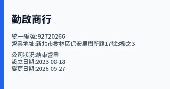 勤啟商行的照片-統編 92720266(新北市) 公司登記資料與營業項目詳細圖表