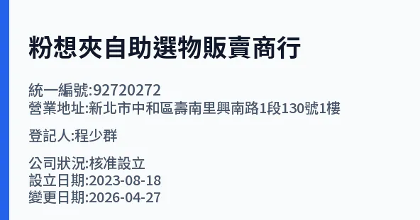 粉想夾自助選物販賣商行的照片-統編 92720272(新北市) 公司登記資料與營業項目詳細圖表