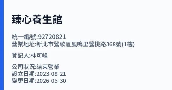 臻心養生館的照片-統編 92720821(新北市) 公司登記資料與營業項目詳細圖表