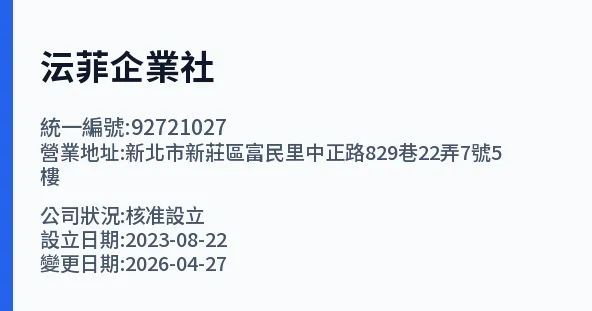 沄菲企業社的照片-統編 92721027(新北市) 公司登記資料與營業項目詳細圖表