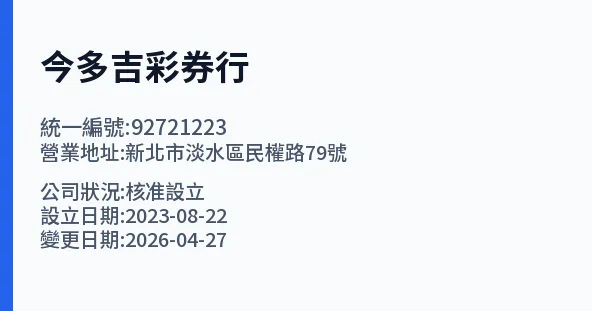 今多吉彩券行的照片-統編 92721223(新北市) 公司登記資料與營業項目詳細圖表
