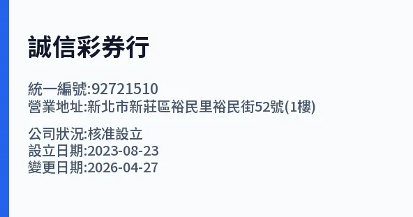誠信彩券行的照片-統編 92721510(新北市) 公司登記資料與營業項目詳細圖表