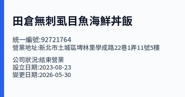 田倉無刺虱目魚海鮮丼飯的照片-統編 92721764(新北市) 公司登記資料與營業項目詳細圖表
