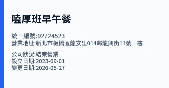 嗑厚班早午餐的照片-統編 92724523(新北市) 公司登記資料與營業項目詳細圖表