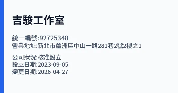 吉駿工作室的照片-統編 92725348(新北市) 公司登記資料與營業項目詳細圖表