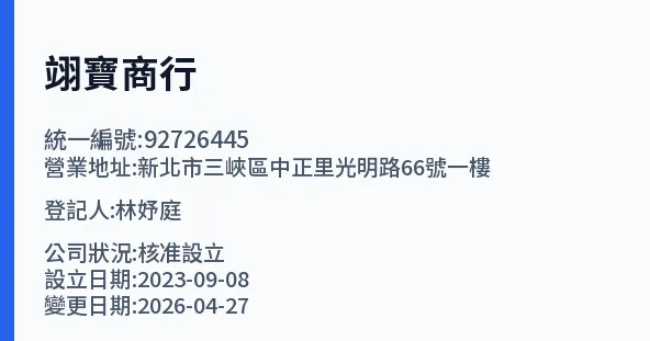 翊寶商行的照片-統編 92726445(新北市) 公司登記資料與營業項目詳細圖表