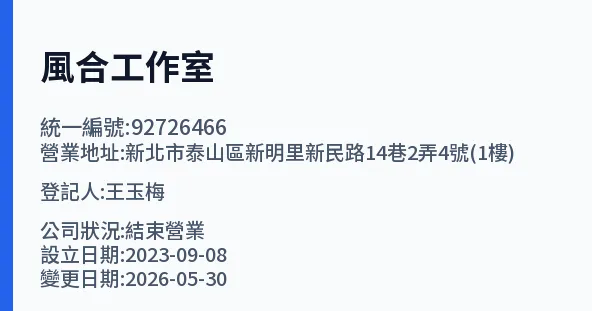 風合工作室的照片-統編 92726466(新北市) 公司登記資料與營業項目詳細圖表