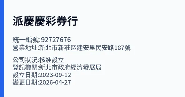 派慶慶彩券行的照片-統編 92727676(新北市) 公司登記資料與營業項目詳細圖表