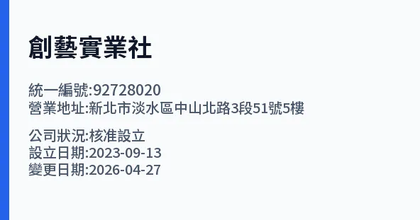 創藝實業社的照片-統編 92728020(新北市) 公司登記資料與營業項目詳細圖表