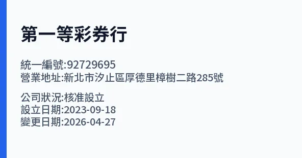 第一等彩券行的照片-統編 92729695(新北市) 公司登記資料與營業項目詳細圖表