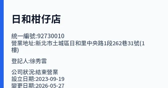 日和柑仔店的照片-統編 92730010(新北市) 公司登記資料與營業項目詳細圖表