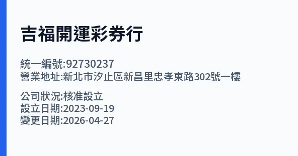 吉福開運彩券行的照片-統編 92730237(新北市) 公司登記資料與營業項目詳細圖表