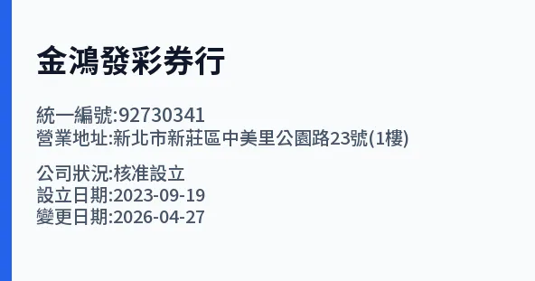 金鴻發彩券行的照片-統編 92730341(新北市) 公司登記資料與營業項目詳細圖表