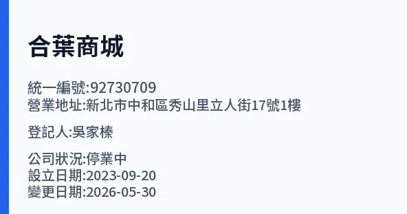 合葉商城的照片-統編 92730709(新北市) 公司登記資料與營業項目詳細圖表