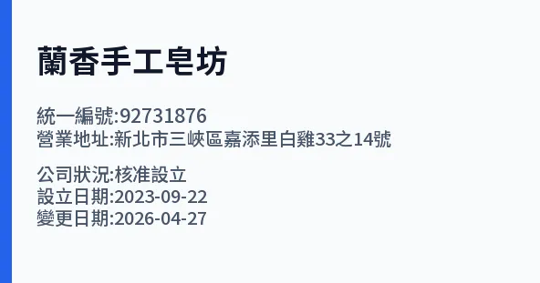 蘭香手工皂坊的照片-統編 92731876(新北市) 公司登記資料與營業項目詳細圖表