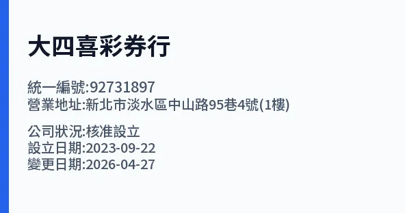 大四喜彩券行的照片-統編 92731897(新北市) 公司登記資料與營業項目詳細圖表