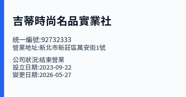 吉蒂時尚名品實業社的照片-統編 92732333(新北市) 公司登記資料與營業項目詳細圖表